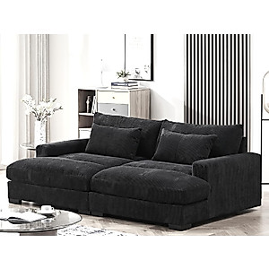 Container Furniture Direct Luxe Sleeper Sofa with Soft Corduroy Upholstery, Double Chaise Design, Convertible to Twin Size Bed, Modern and Comfortable Living Room Couch, Extra Large, Black