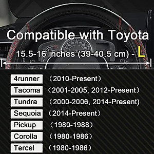 West Llama Customized Auto Car Steering Wheel Cover for Toyota Tacoma,4Runner,Tundra,Sequoia,15.5-16 inch(Diamond Quilted-Black+Red-Large Size)