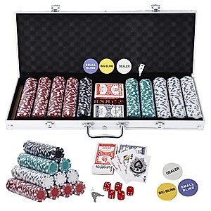 Smartxchoices 500 PCS Poker Chip Set 11.5 Gram Dice Style Clay Casino Poker Chips w/Aluminum Case Cards Dices Blind Button for Texas Holdem Blackjack Gambling