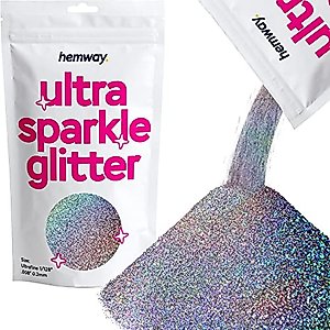 Hemway Premium Ultra Sparkle Glitter Multi-Purpose Metallic Flake for Nail Art, Cosmetic Graded, Makeup, Festival and Hair 100g / 3.5oz - Ultrafine (1/128 0.008 0.2mm) - Silver Holographic