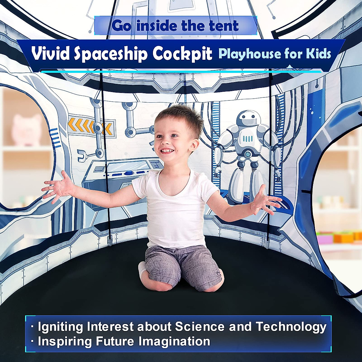 Senodeer Rocket Ship Kids Play Tent: 3Pcs Toddlers Pop Up Ball Pit and Play Tunnel for Indoor Outdoor, Spaceship Baby Playhouse Toys for 1-3 Year Old Boys Girls (3 in 1 Kids Tent)