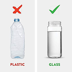 Travel Glass Drinking Bottle Jar 16 Ounce [12-Pack] Plastic Airtight Lids, Reusable Glass Water Bottle for Juicing, Smoothies, Kombucha, Tea, Milk Bottles, Homemade Beverages Bottle