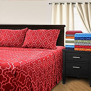 SUPERIOR Extra Soft Printed All Season 100% Brushed Cotton Flannel Trellis Bedding Sheet Set with Deep Pockets Fitted Sheet - Light Blue Trellis, Queen Size