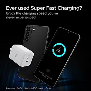 Spigen GaN 652 Total 65W 2 Ports GaN III Tech Dual USB C Wall Charger PD 3.0 Charging Block Adapter Compatible with MacBook Pro iPad iPhoine 14 13 Mini Plus Pro Max Galaxy S23 Ultra Plus S22 S21