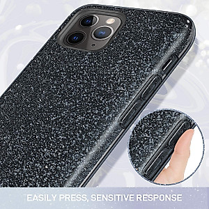 MILPROX Case Compatible for iPhone 11 Pro Max, Bling Sparkly Glitter Luxury Shiny Sparker Shell, Protective 3 Layer Hybrid Anti-Slick Slim Soft Cover for iPhone 11 Pro Max 6.5 inch (2019)-Black