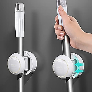 HAYAN Broom & Mop Holder, No-Drilling Wall Mount Broom Gripper Organizer, Mop Broom Hanger, Lightsaber Holder Storage (White, 1 pcs)