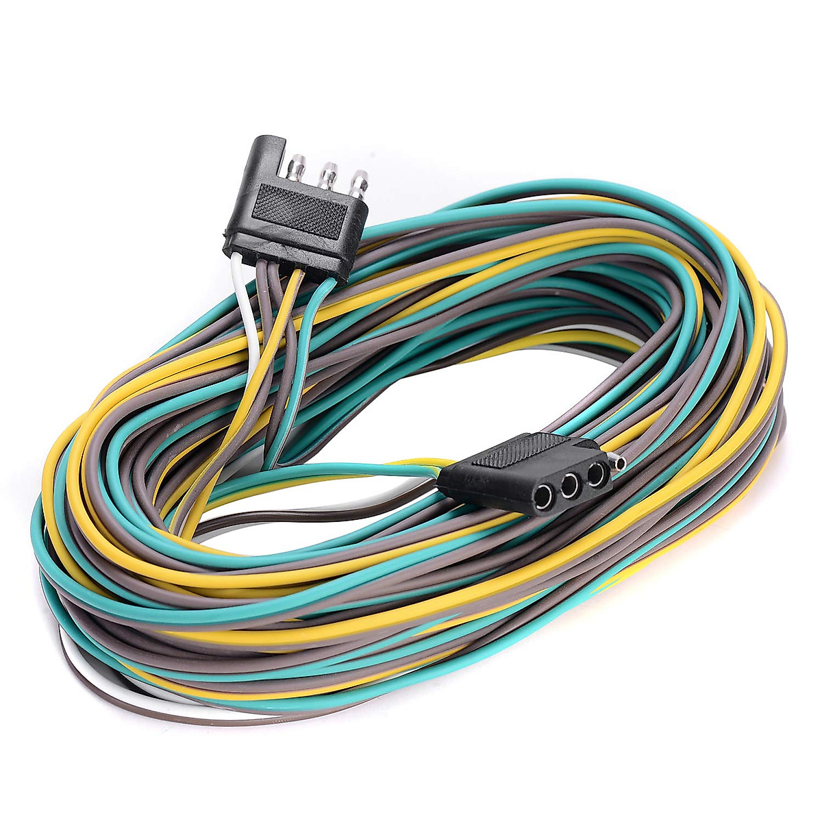 Donepart Trailer Wiring Harness Kit, 4 Pin 4 Flat 25ft Trailer Wiring, Wishbone Style, 18AWG Color Coded Hitch Wiring Harness Connector Parts Fit for Utility Trailer Boat UTV Lights