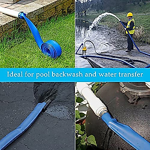 3.0" ID x 32.8' L Swimming Pool Backwash Hose, Weather Resistant Heavy Duty PVC Lay-Flat Water Discharge Hose, General Purpose Reinforced Pool Drain Hose, Great for Pool, Garden, etc