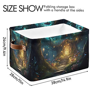GOODOLD Fairy Fantasy Forest Shelf Storage Baskets, Foldable Fabric Storage Bins with Leather Handles for Closet, Home, Bedroom, Nursery, Office Organizers (2 Pack)