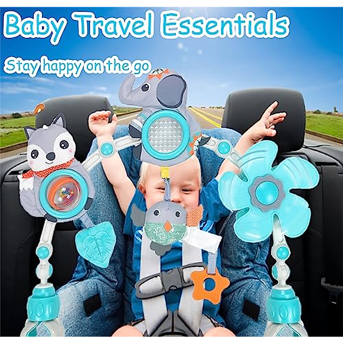 Stroller Arch Car Seat Toy: Baby Toys Mobile Adjustable Arch Toy for Stroller Crib Carseat Bouncer Toy Bar, Infant Toy Age 0 3 6 9 12 24 Months Newborn Hanging Travel Toys with Clip, Shower Gift