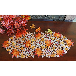 GRANDDECO Thanksgiving Harvest Table Runner Embroidered Cutwork Maple Leaves Dresser Scarf Table Cover Autumn Or Fall Decorations (Table Runner 13"x34")