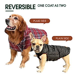 Kuoser Cozy Waterproof Windproof Reversible British Style Plaid Dog Vest Winter Coat Warm Dog Apparel for Cold Weather Dog Jacket for Small Medium Large Dogs with Furry Collar (XS - 3XL),Red M