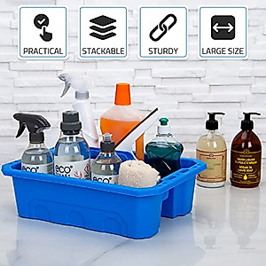 CANOPUS Storage Tray Tote with Functional Holes 2 PCs Plastic Cleaning Caddy with Handle, Portable Cleaners Caddy, Undersink Storage for Kitchen, Shoe Cleaning Box, Cleaning Products Organizer, Blue