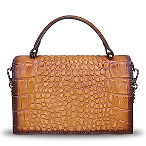 Genuine Leather Handbags for Women Retro Handmade Small Satchel Purse Luxury Top Handle Real Leather Embossed Design Crossbody Bag (Brown)