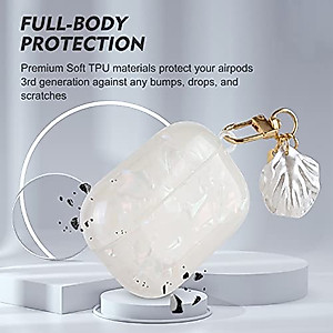 GARSAM Compatible with Airpods 3 Case Cover 2021, Soft TPU Shock-Absorbing Protective Case Skin with Pearl Keychain for Apple AirPods 3rd Generation[LED Visible]