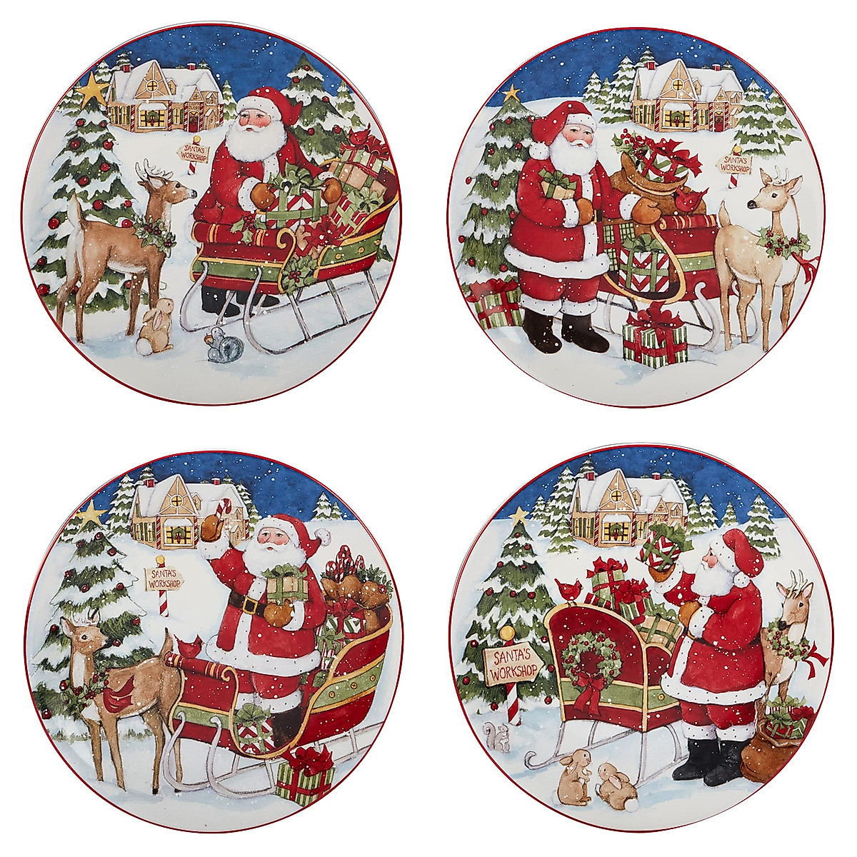 Certified International Santa's Workshop 9" Dessert/Salad Plates, Multicolor, Medium, Set of 4