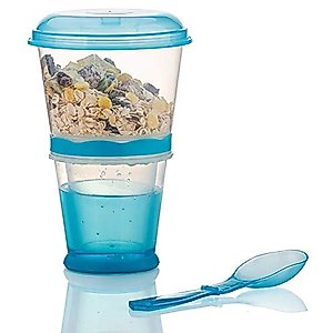 Cereal On the Go Cups Breakfast Drink Cups Portable Yogurt and Cereal To-Go Container Cup (Blue)