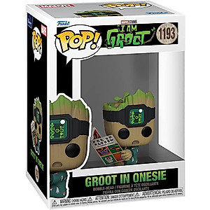 POP Marvel: I Am Groot - Groot in Onesie with Book Funko Vinyl Figure (Bundled with Compatible Box Protector Case), Multicolored, 3.75 inches