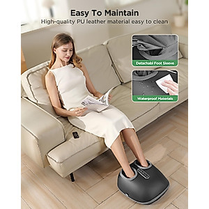 Neuksso Foot Massager with Heat, Shiatsu Deep Kneading Foot Massager Machine with Multiple Massage Modes & Adjustable Air Intensity for Home and Office Use, Fits Feet Up to Men Size 12 (Gray)