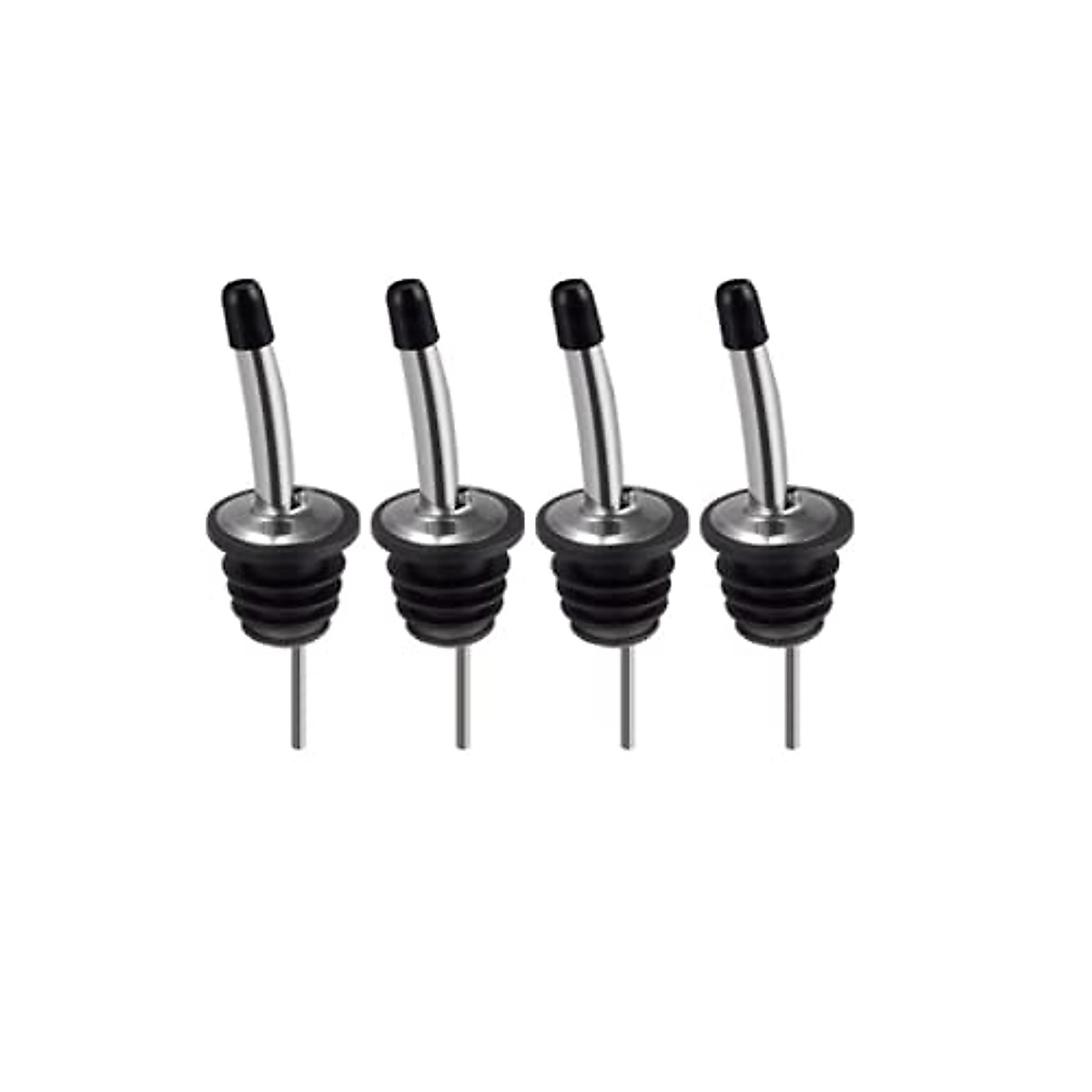 JQYXSS Stainless Steel Pourers, 4 Pcs Classic Bottle Pourers Tapered Spout with Rubber Caps, Wine Pour Liquor Dust Caps Covers, Wine Bottle Stopper, for Pours Liquid, Olive Oil, Wine, Vinegar