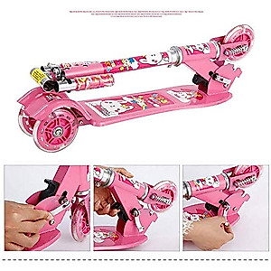 SKR FSGHJJKN Folding Kick Scooter for Kids, 3-Wheel LED Flashing Glider Push Scooter with Height Adjustable and Foldable Handlebar