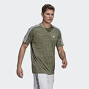 adidas Men's 3 Stripe Tech Tee Moisture Wicking Fabric Relaxed Fit 1465164 (Green Oxide Mel, Medium)