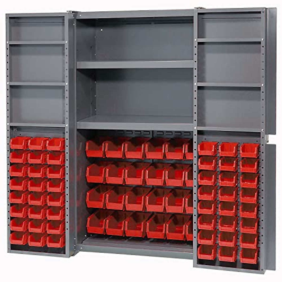Global Industrial Bin Cabinet with 72 Red Bins, 38x24x72, Unassembled
