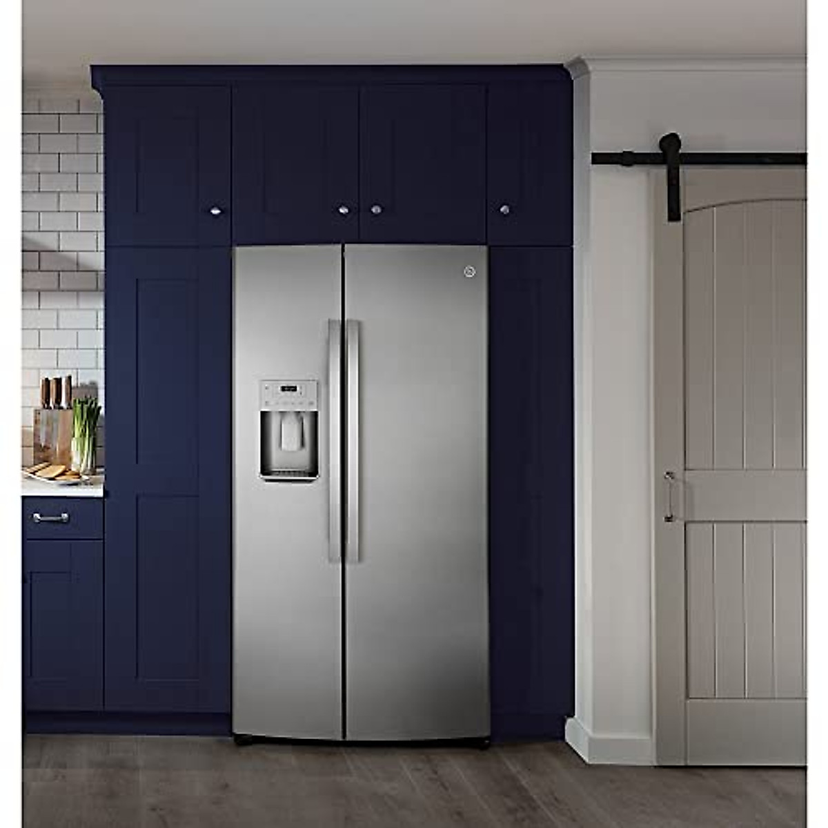 GE GSS25IYNFS 36" Side by Side Refrigerator with 25.14 cu. ft. Total Capacity Showcase LED Lighting and Hidden Hinge in Stainless Steel