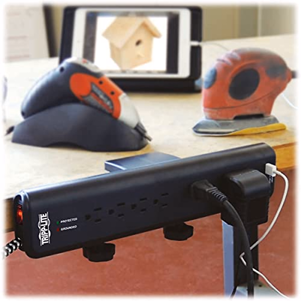 Tripp Lite Desk Clamp Surge Protector Power Strip, 6-Outlets & 2 USB, Microbrial Resistant, 8 ft Braided Cord, 2100 Joules, 1875W, 40,000 Insurance & Lifetime Manufacturer's Warranty (TLP608DMUAM)