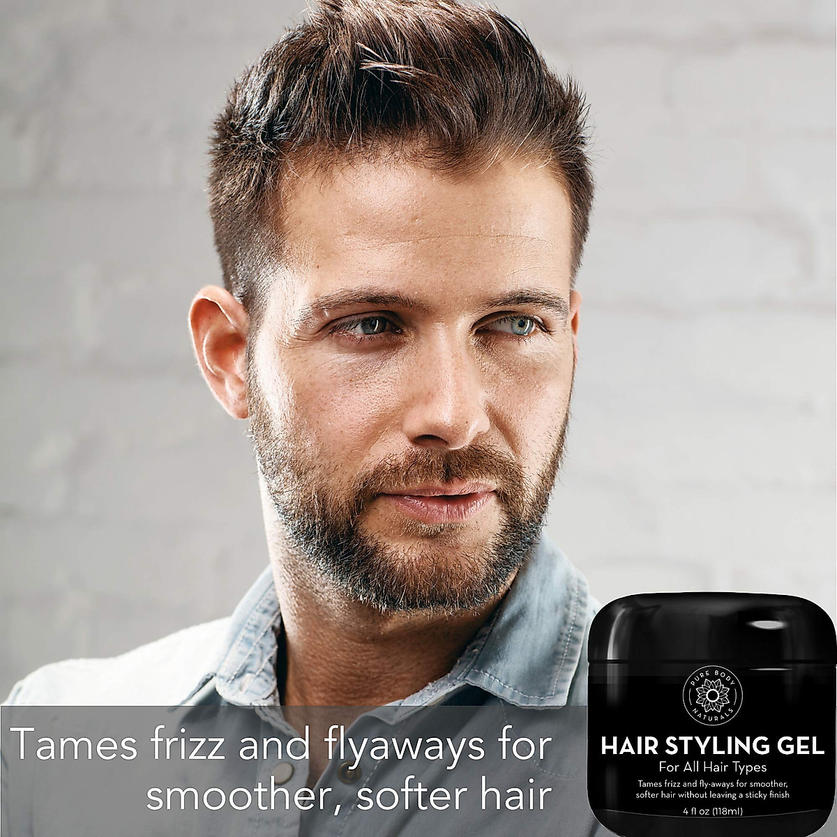 Pure Body Naturals Hair Gel for Men, Natural Ingredients with Hydrating Aloe For Firm, Healthy Hair, 4 Fl Oz