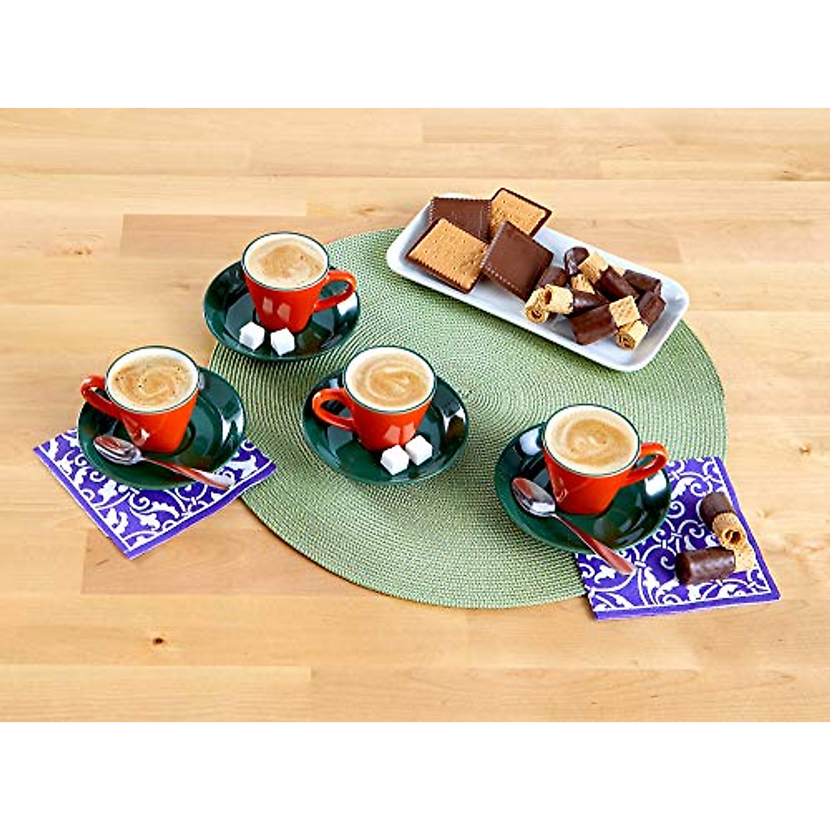 IMUSA USA 8 Piece 3oz Colorful Espresso Cups with Saucers (Green, Orange)