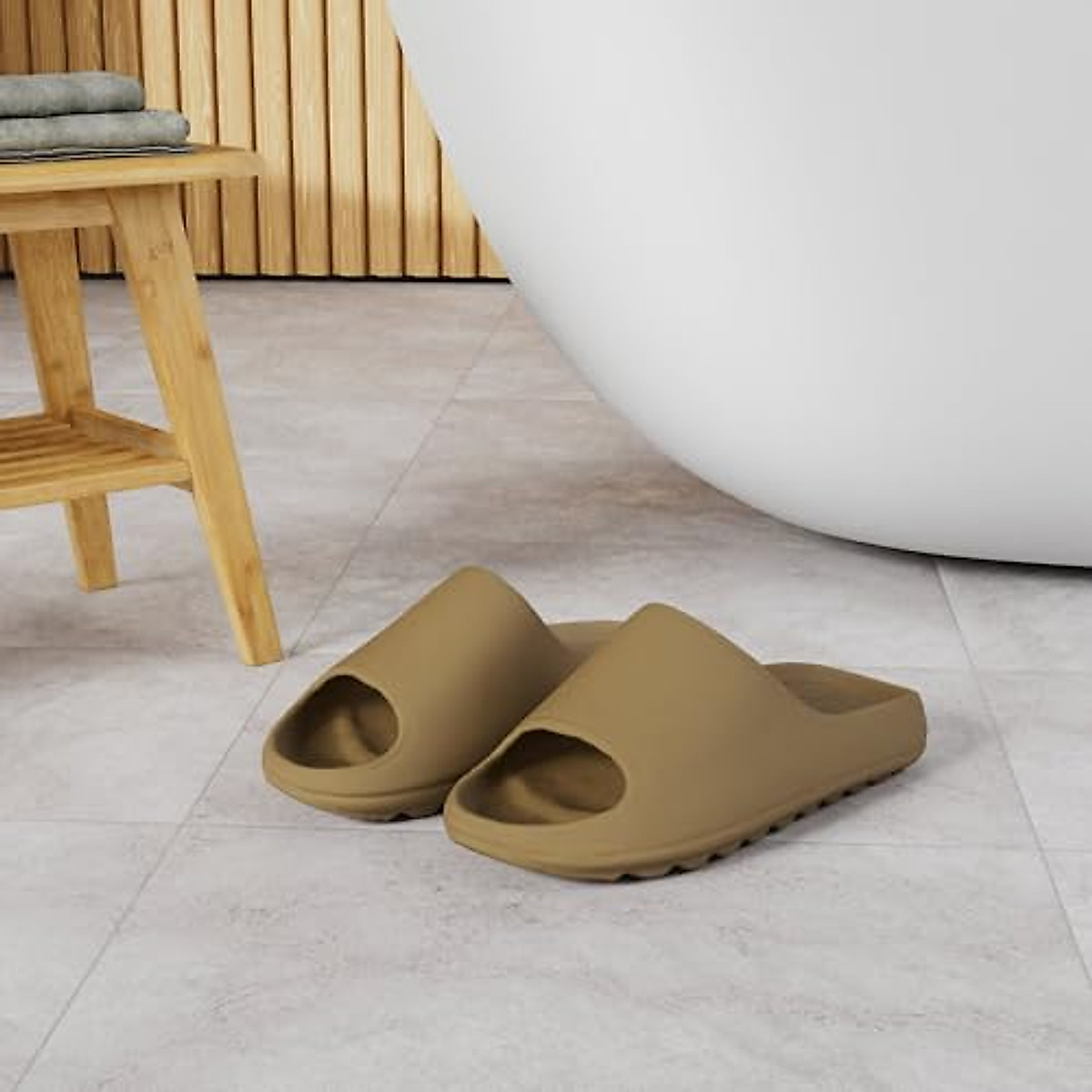 Leisurely Pace Cloud Slides for Women Men Squishy Pillow Sandals Lightweight Shower Shoes Summer Slippers with Comfort Khaki 7-8 Women/5.5-6.5 Men