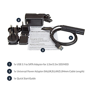 StarTech.com USB to SATA Adapter Cable - 2.5in and 3.5in Drives - USB 3.1 - 10Gbps - External Hard Drive Cable - Hard Drive Adapter Cable (USB312SAT3)
