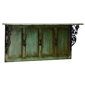 Hand Painted Distressed Blue Wood and Iron Wall Shelf