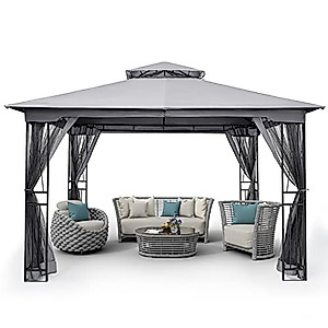 HAPPATIO 10' X 12' Outdoor Patio Gazebo, Outdoor Canopy Gazebo for Garden,Yard,Patio with Ventilation Double Roof with Mosquito Netting,Gray