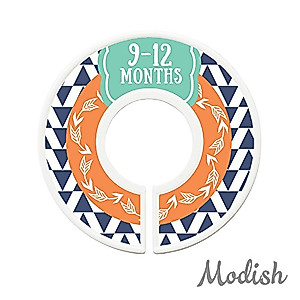 Modish Labels Baby Clothes Size Dividers, Baby Closet Organizers, Closet Size Dividers, Baby Closet Organizers, Clothes Organizer, Boy, Woodland, Arrows, Nordic, Boho, Navy Blue, Mint, Orange (Baby)
