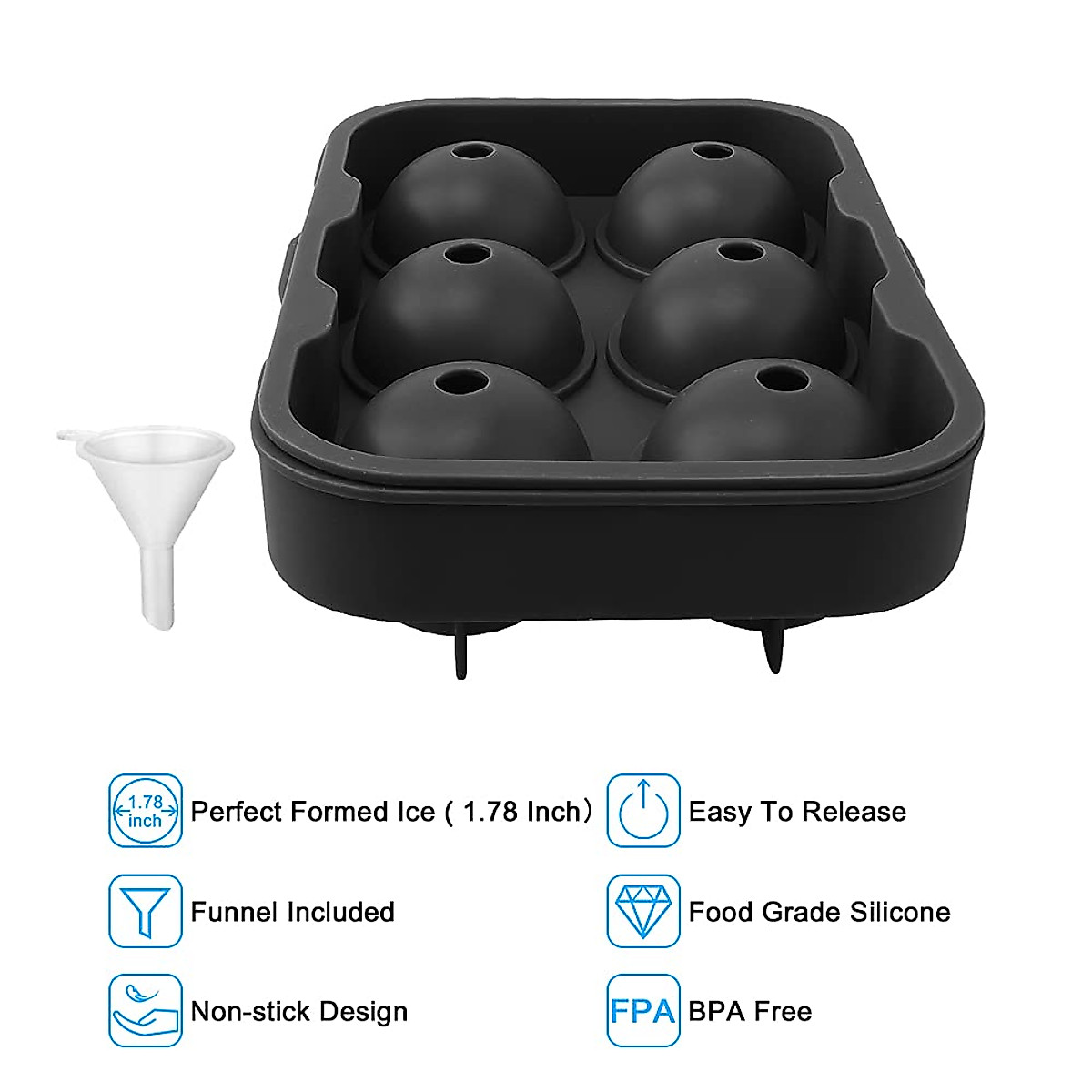 Silicone Ice Cube Trays Round Ice Cube Mold Spheres Ice Ball Maker (6 Round Ice Ball Black)