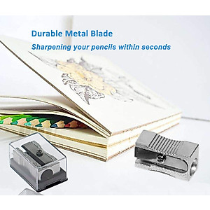 WEKOL Metal Dual Pencil Sharpener Aluminum Alloy Manual Sharpeners with Acrylic Cover,4Pcs Sharpener Blades Included,Silver