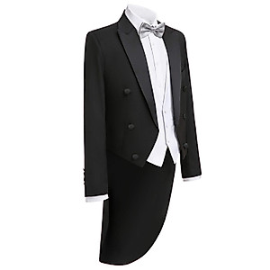 Lilis Men's Fashion 3 Piece Black Tuxedo Tails Includes Tailcoat Vest& Formal Pants