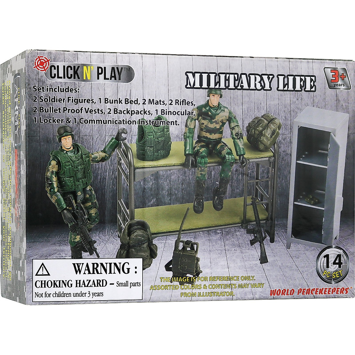 Click N' Play Military Life Living Quarters Bunk Bed - 14 Piece Army Toys Play Set with Accessories