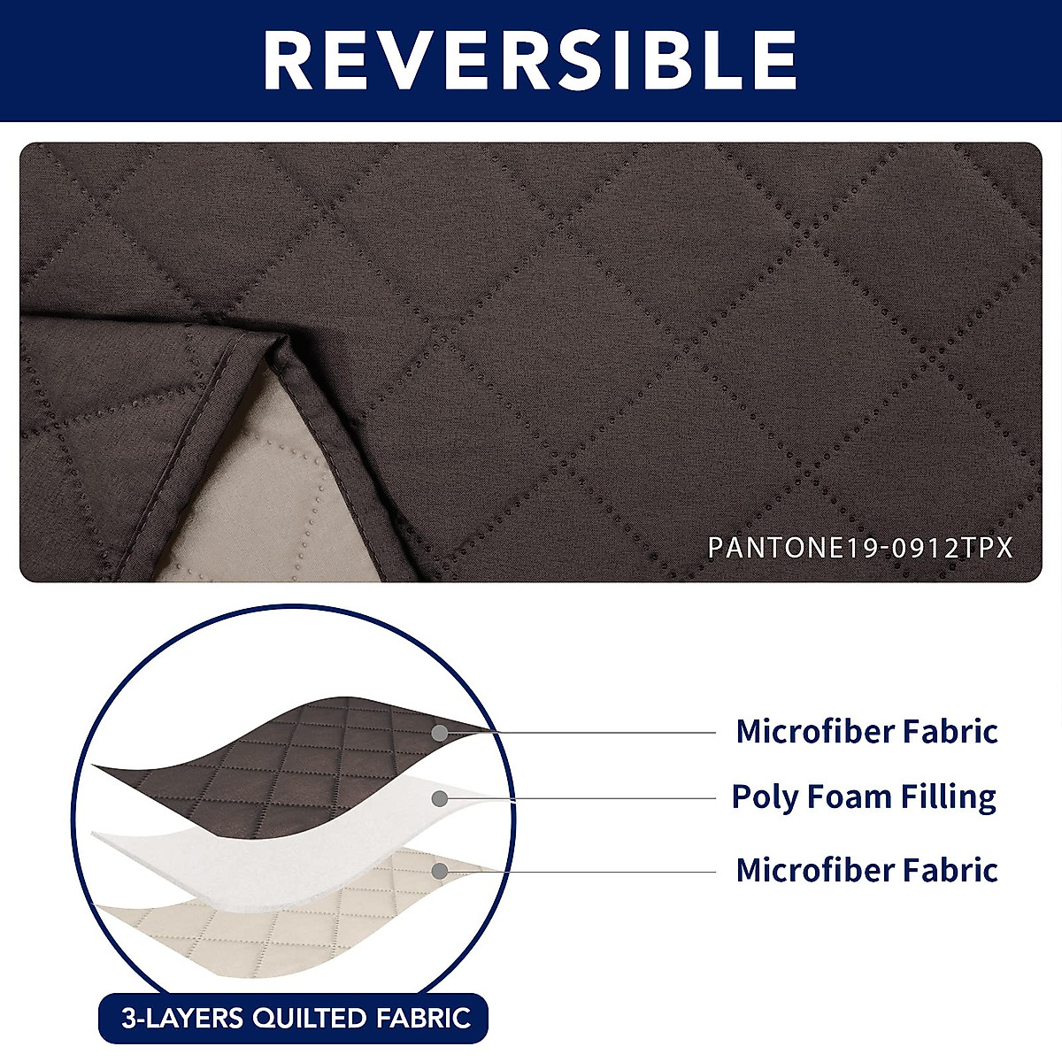 PureFit Recliner Cover, 2 Seat, Water Resistant, Reversible, Non-Slip, Washable, Chocolate/Beige