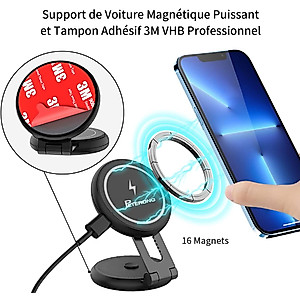 Magnetic Wireless Car Charger Mount Compatible with MagSafe Designed for Tesla Model, 15W Fast Charging Magnetic Car Phone Mount Foldable Invisible Dashboard for iPhone 16/15/14/13/12(Black)