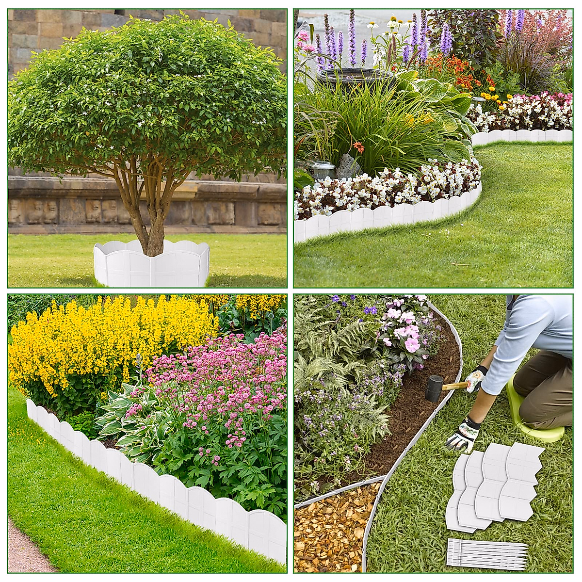 30Pack Garden Edging Border Landscape Edging Lawn Garden Fence Edgings Decorative Landscape Border with 30 Pcs Stakes for Lawn Garden Flower Bed Yard (White)