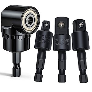Fruholt 4-in-1 Impact Flexible Drill Bit Extension Set, 105° Right Angle Drill Attachmen, Rotatable Joint Socket 1/4 3/8 1/2 In Hex Socket Adapter, Christmas Stocking Stuffers for Men Adults Dad