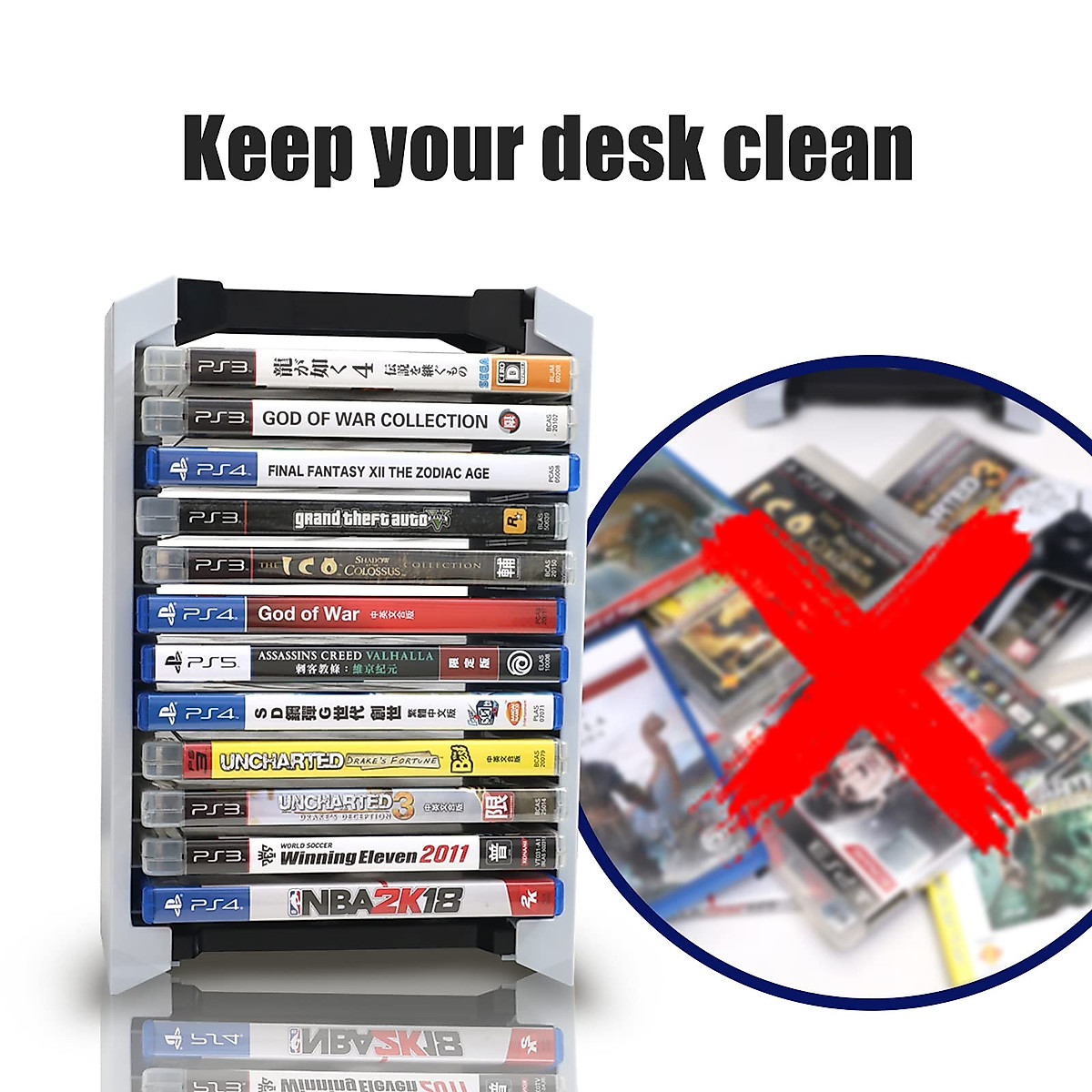 HEATFUN PS5 Game Stand, Hard and Sturdy Storage Tower Compatible with PS4/PS5/Xbox series games - Up to 12 Games