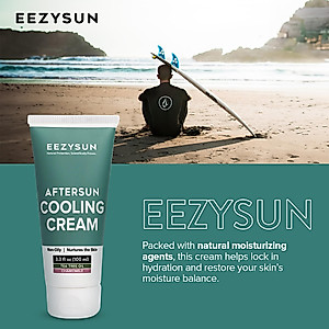 EEZYSUN AfterSun Cooling Cream | Vegan AfterSun Care with Aloe Vera, Tea Tree Oil, & Chamomile to Soothe, Hydrate, & Repair Sunburn | Dermatologically Tested 3.3 FL OZ