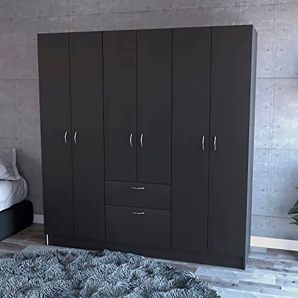 FM FURNITURE Guajira Six Door Armoire, Three Cabinets, Hidden Drawer Shoes,Black/White for Bedroom