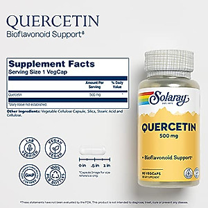 SOLARAY Quercetin 500 mg, Supports Sinus, Respiratory, Immune Function & Normal, Healthy Uric Acid Levels, 90 VegCaps