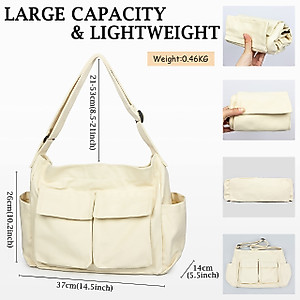 VOLGANIK ROCK Large Canvas Tote Bag with Multi Pockets Lightweight Hobo Crossbody Handbag Shoulder Purse for Women & men