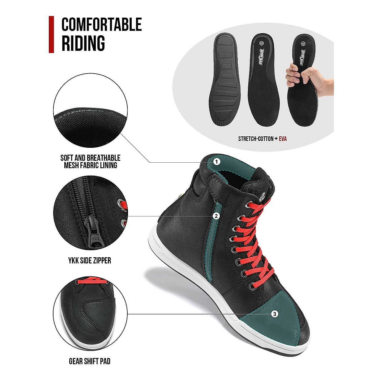 BORLENI Motorcycle Riding Shoes Road Street Motocross Protective Boots for Men, Casual Breathable Powersports Shoes